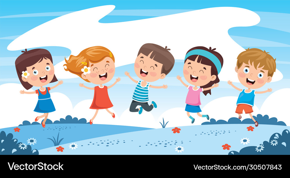 Children playing at nature Royalty Free Vector Image