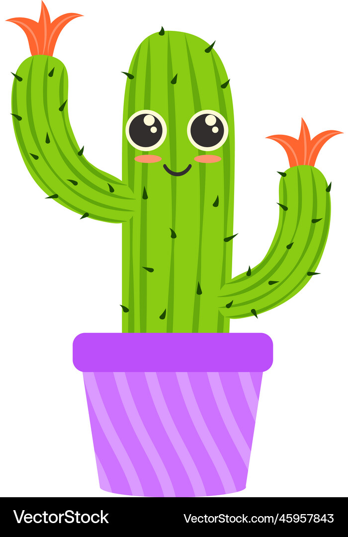 Cute Cartoon Cactus in Pot Royalty Free Vector Image