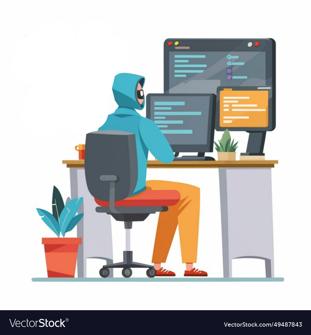 Cybersecurity concept hacker using laptop Vector Image