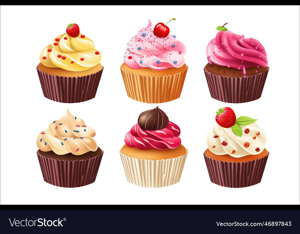 Delicious cupcakes isolated on background Vector Image