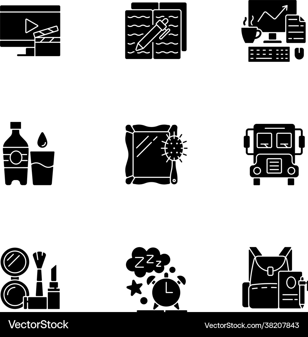 Everyday activities black glyph icons set Vector Image