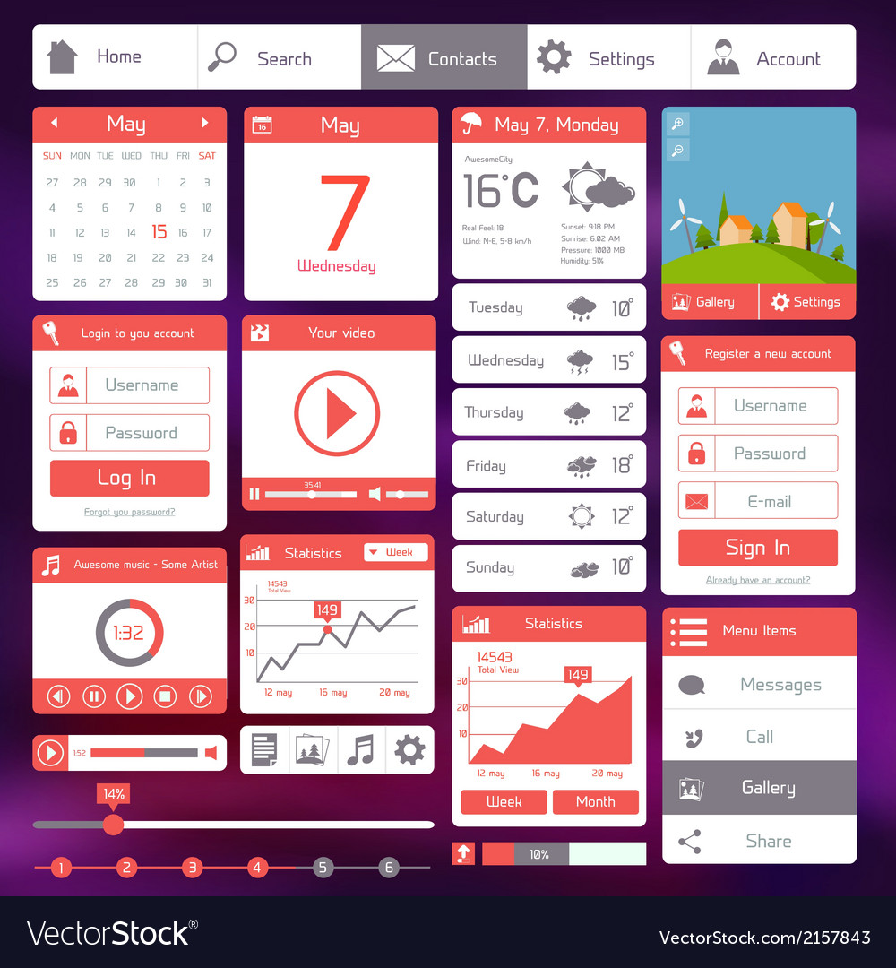 Flat user interface template Royalty Free Vector Image