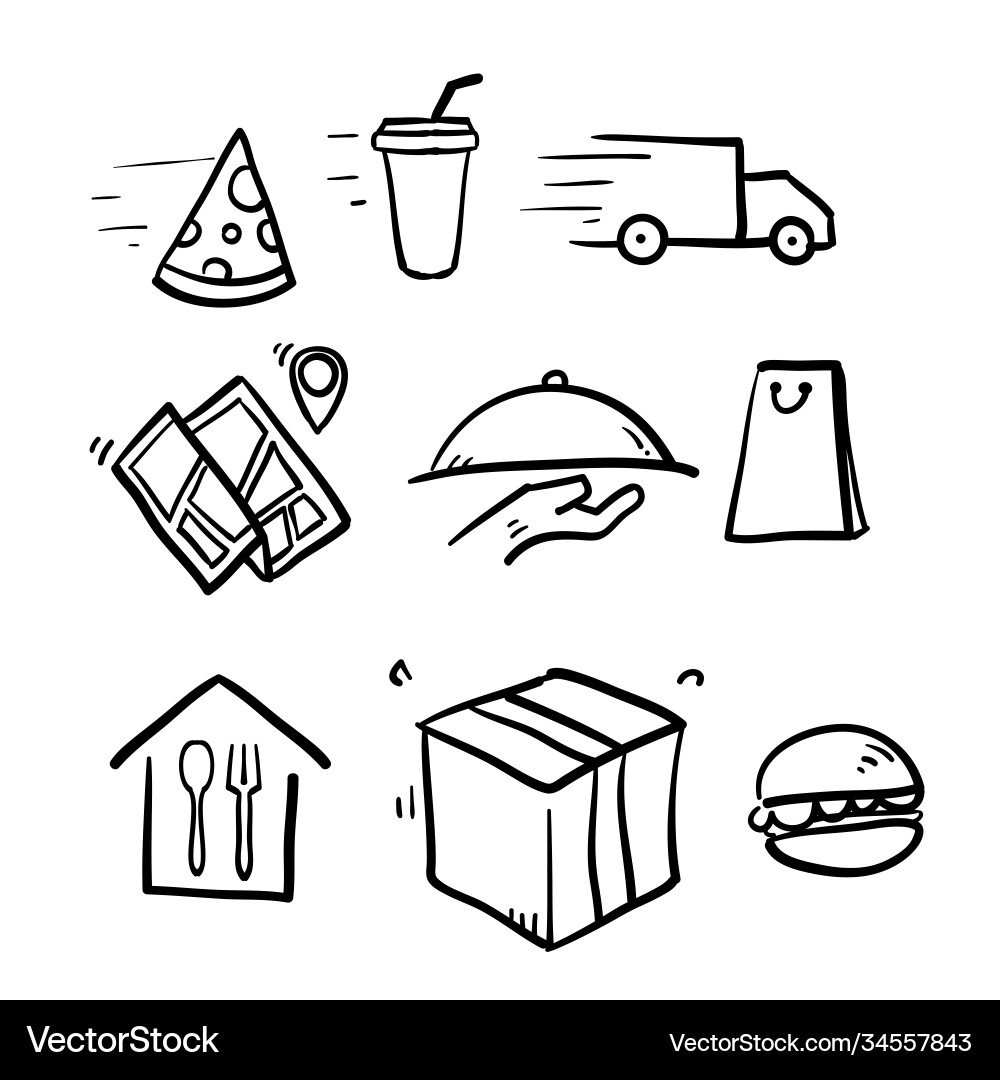 Hand drawn simple set food delivery related Vector Image