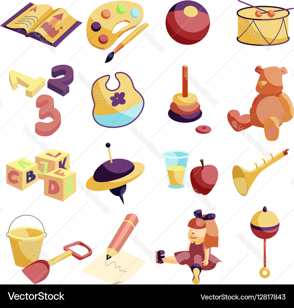 Kindergarten items icons set cartoon style Vector Image