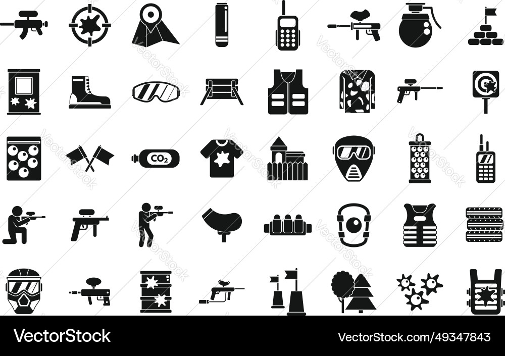 Paintball icons set simple action player Vector Image