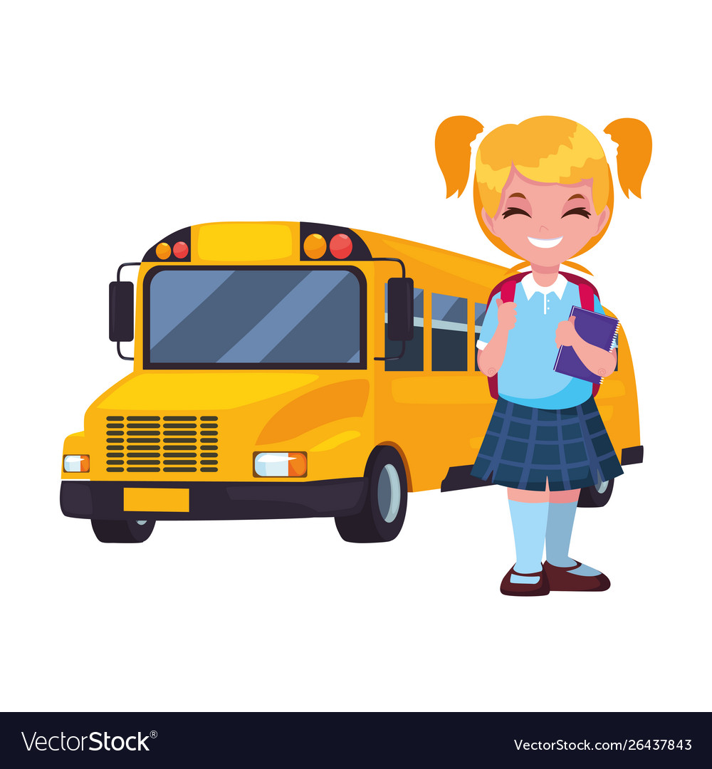 Student girl with bus back to school Royalty Free Vector