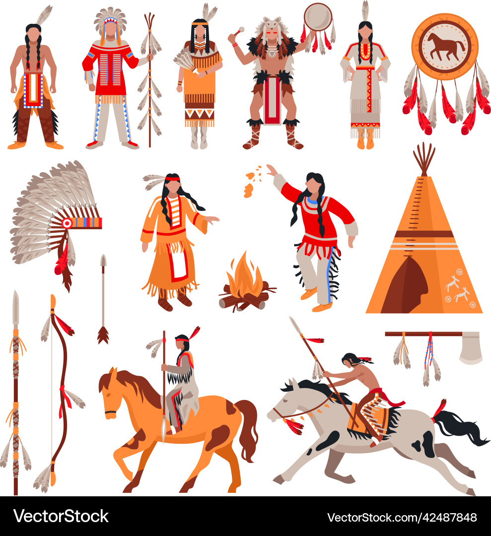 American indians decorative icons set Royalty Free Vector