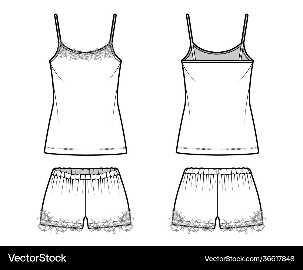 Camisole lace pajama short sleepwear technical Vector Image