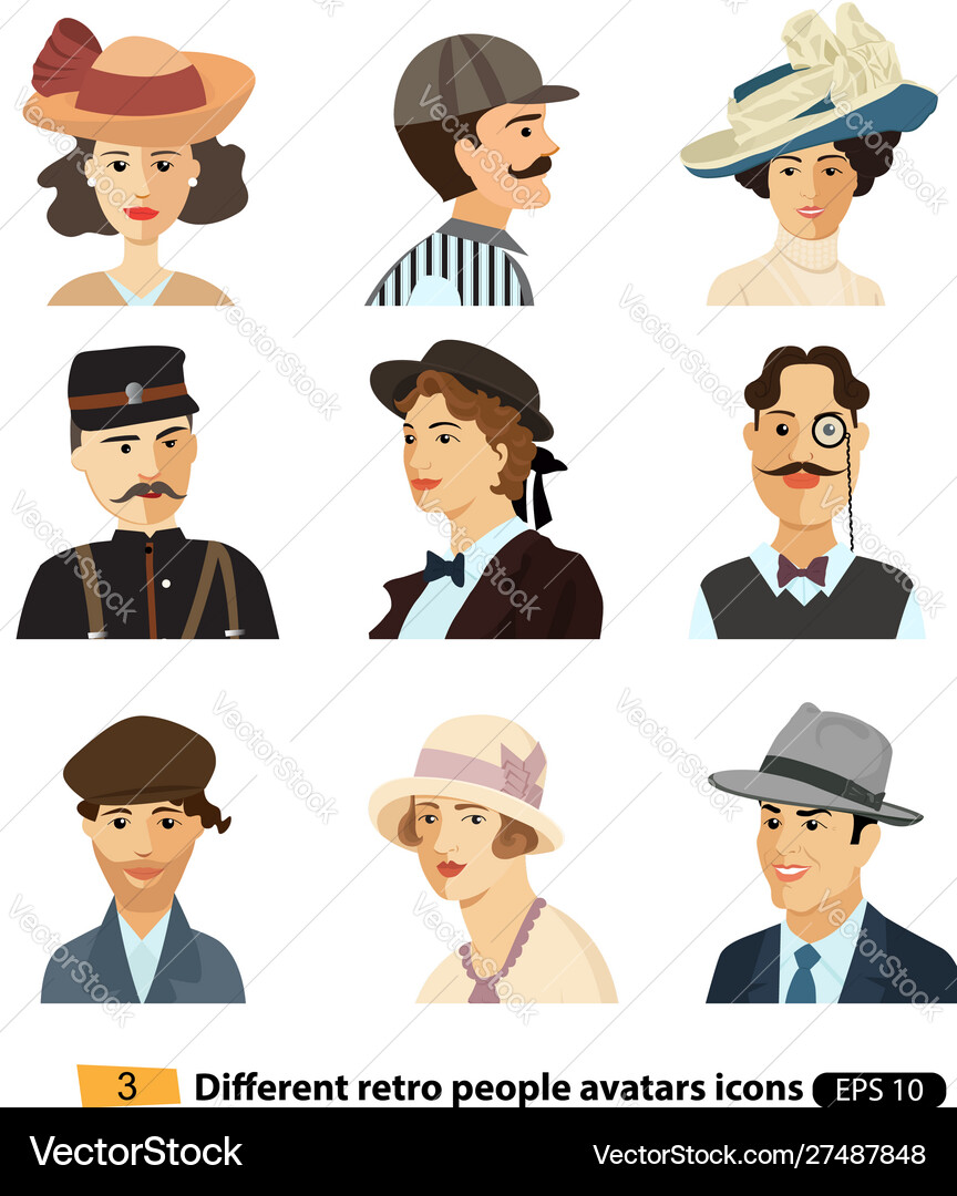 Cartoon avatars retro people isolated Royalty Free Vector