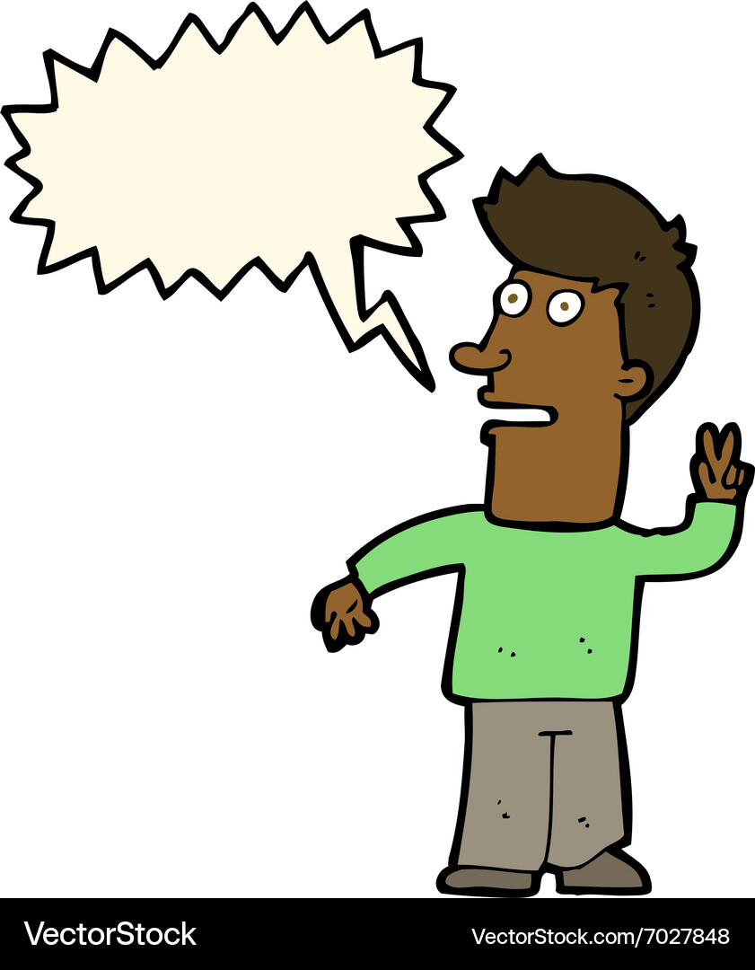 Cartoon man making peace sign with speech bubble Vector Image