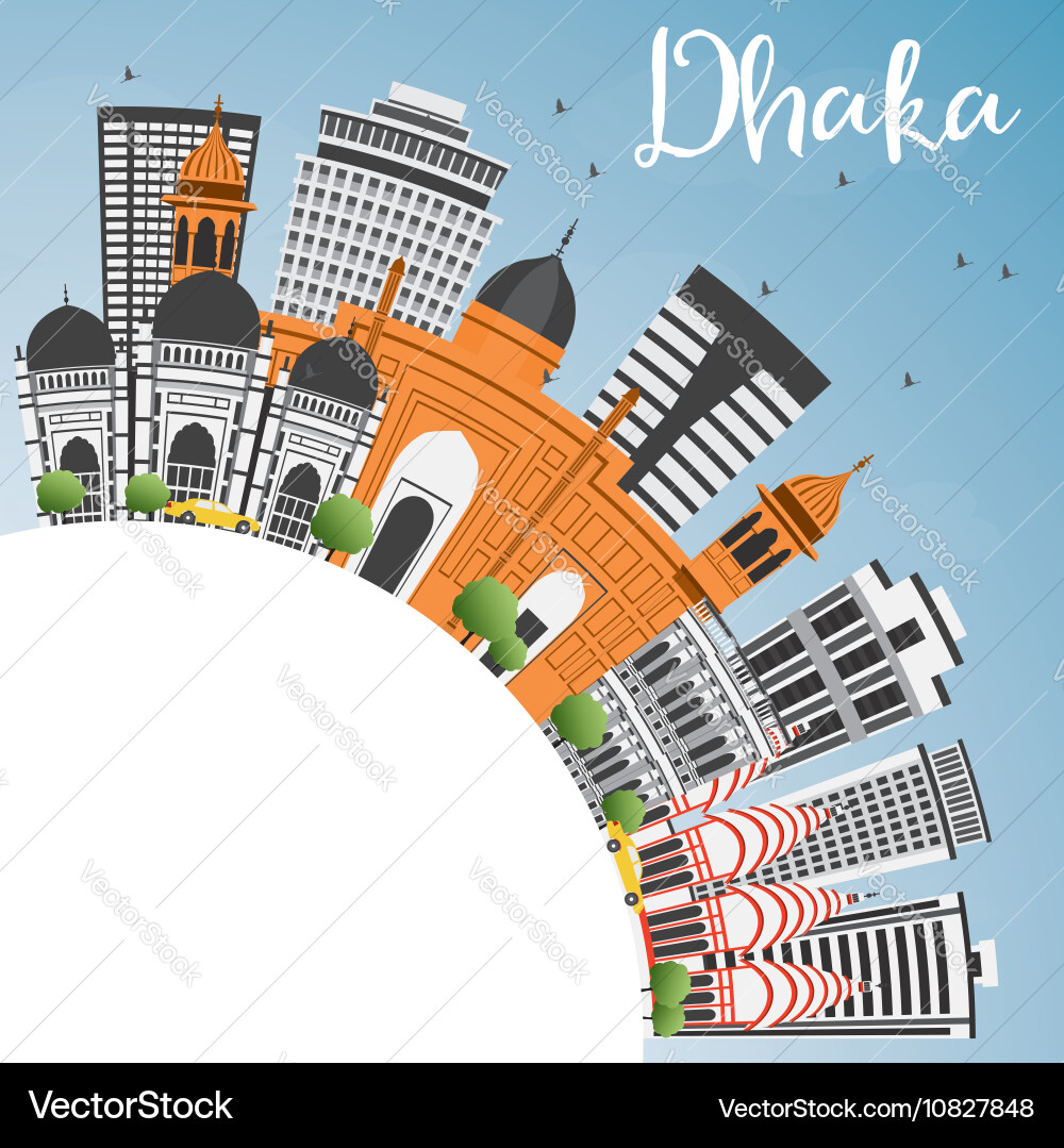 Dhaka Skyline with Gray Buildings Royalty Free Vector Image