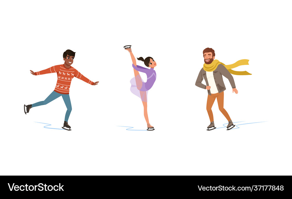Figure skating people training on ice set men Vector Image