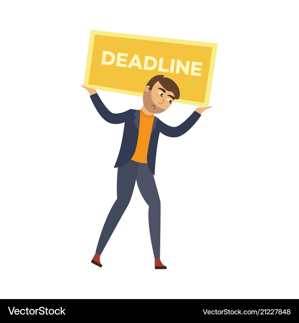 Flat businessman with heavy deadline Royalty Free Vector