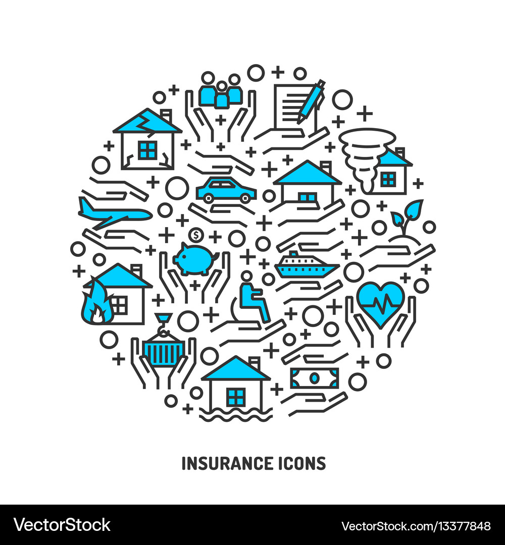 Insurance service outline icons set Royalty Free Vector