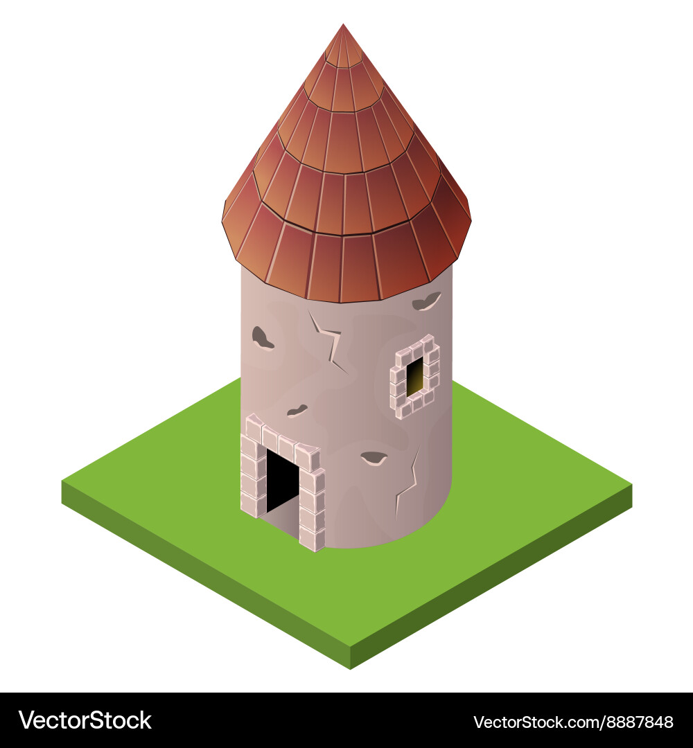 Isometric icon of medieval tower Royalty Free Vector Image