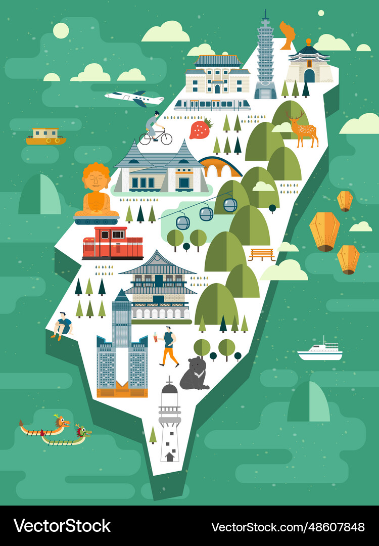 Lovely taiwan travel map Royalty Free Vector Image