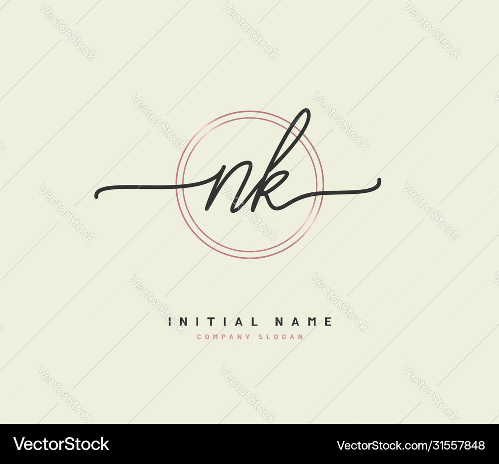 N k nk beauty initial logo handwriting logo Vector Image