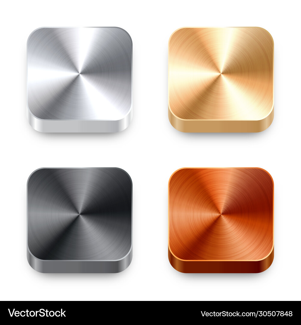 Realistic square metal chrome button steel volume Vector Image