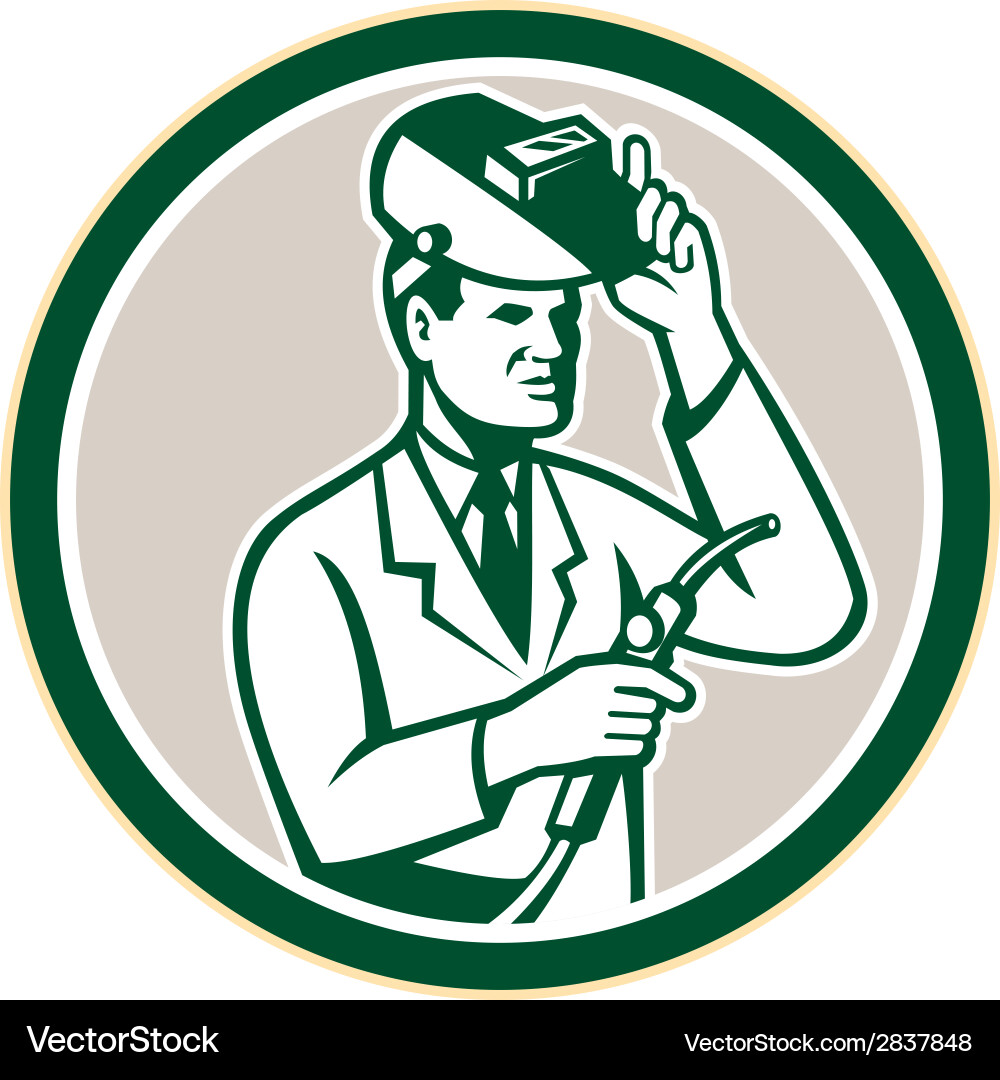 Scientist lab researcher welder circle retro Vector Image