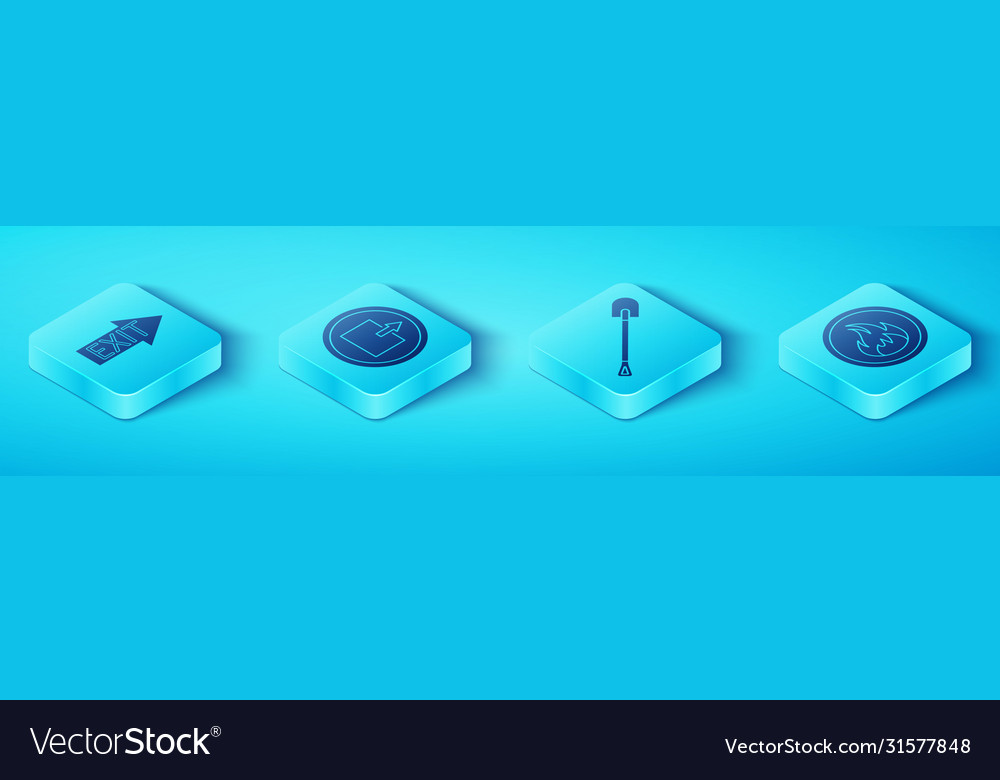 Set Isometric Fire Exit Fire Exit Fire Flame Vector Image