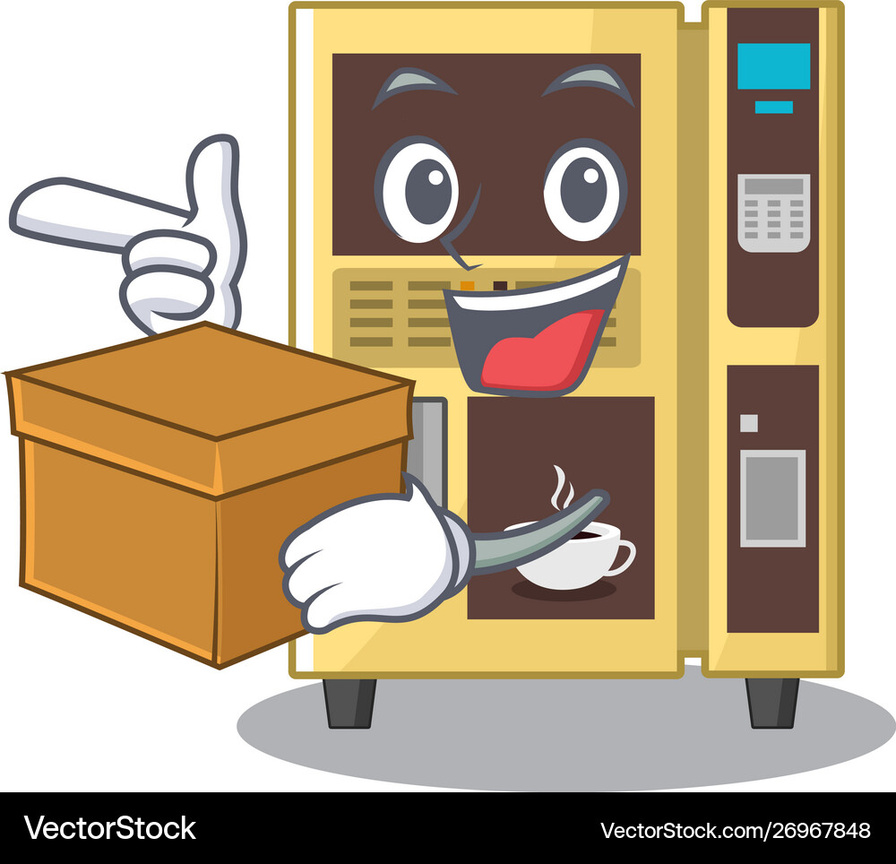 With box coffee vending machine cartoon shape Vector Image