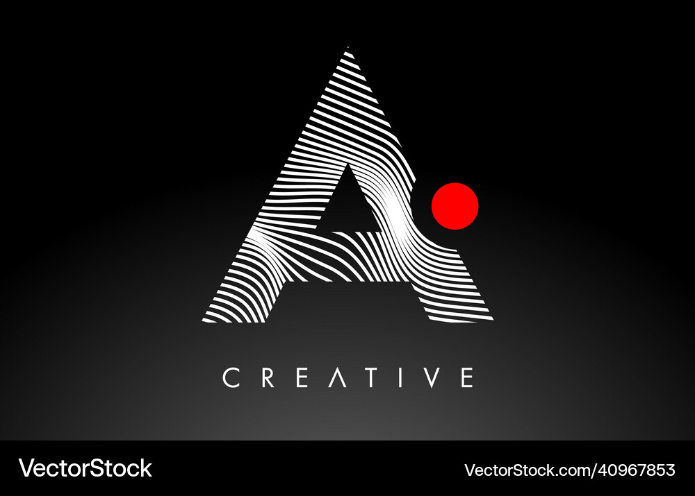 A letter logo with red dot circle and warp lines Vector Image