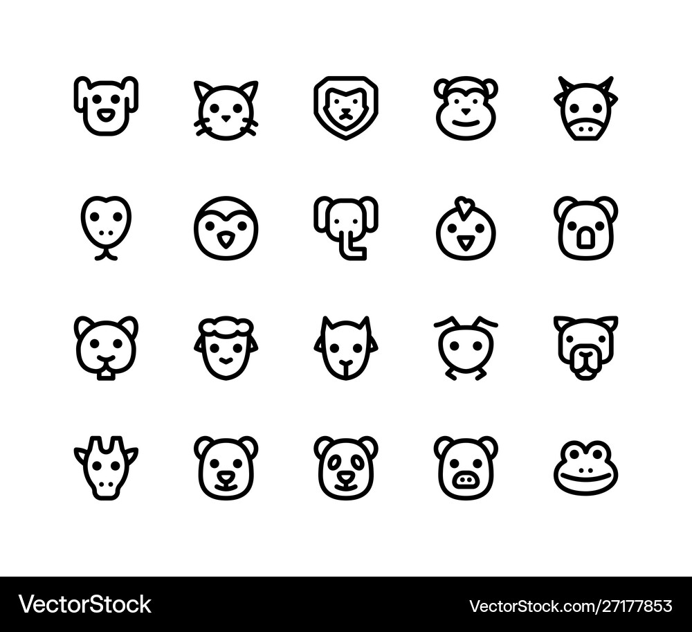 Animal face line icons Royalty Free Vector Image
