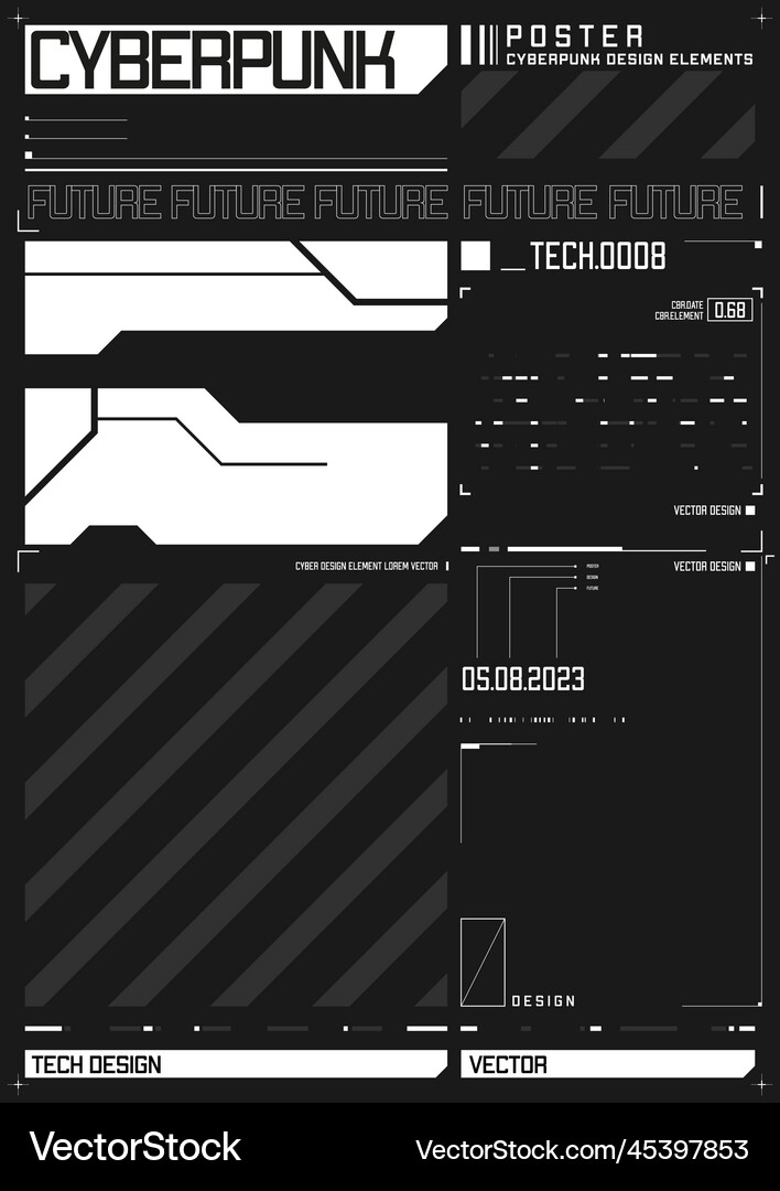 Cyberpunk futuristic poster tech design Royalty Free Vector