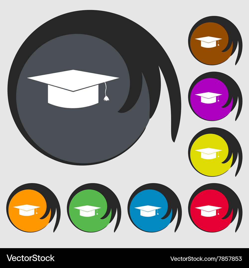 Graduation cap icon symbols on eight colored Vector Image