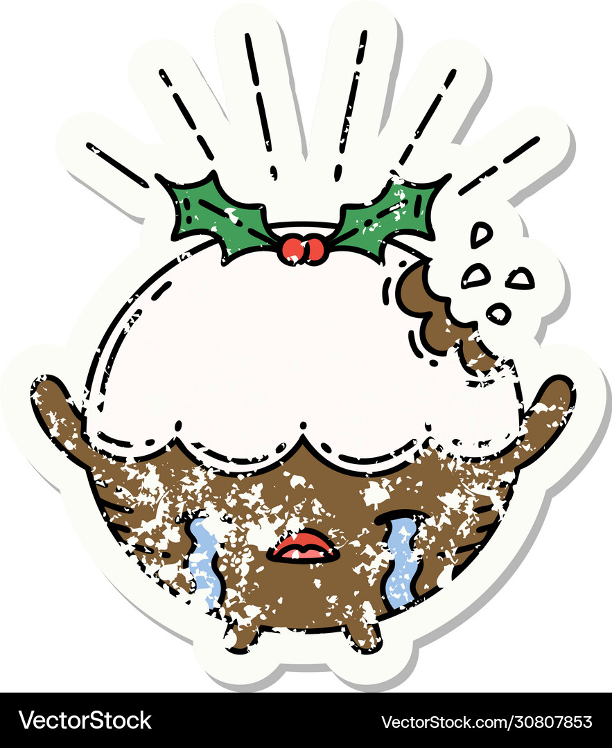 Grunge sticker tattoo style christmas pudding Vector Image