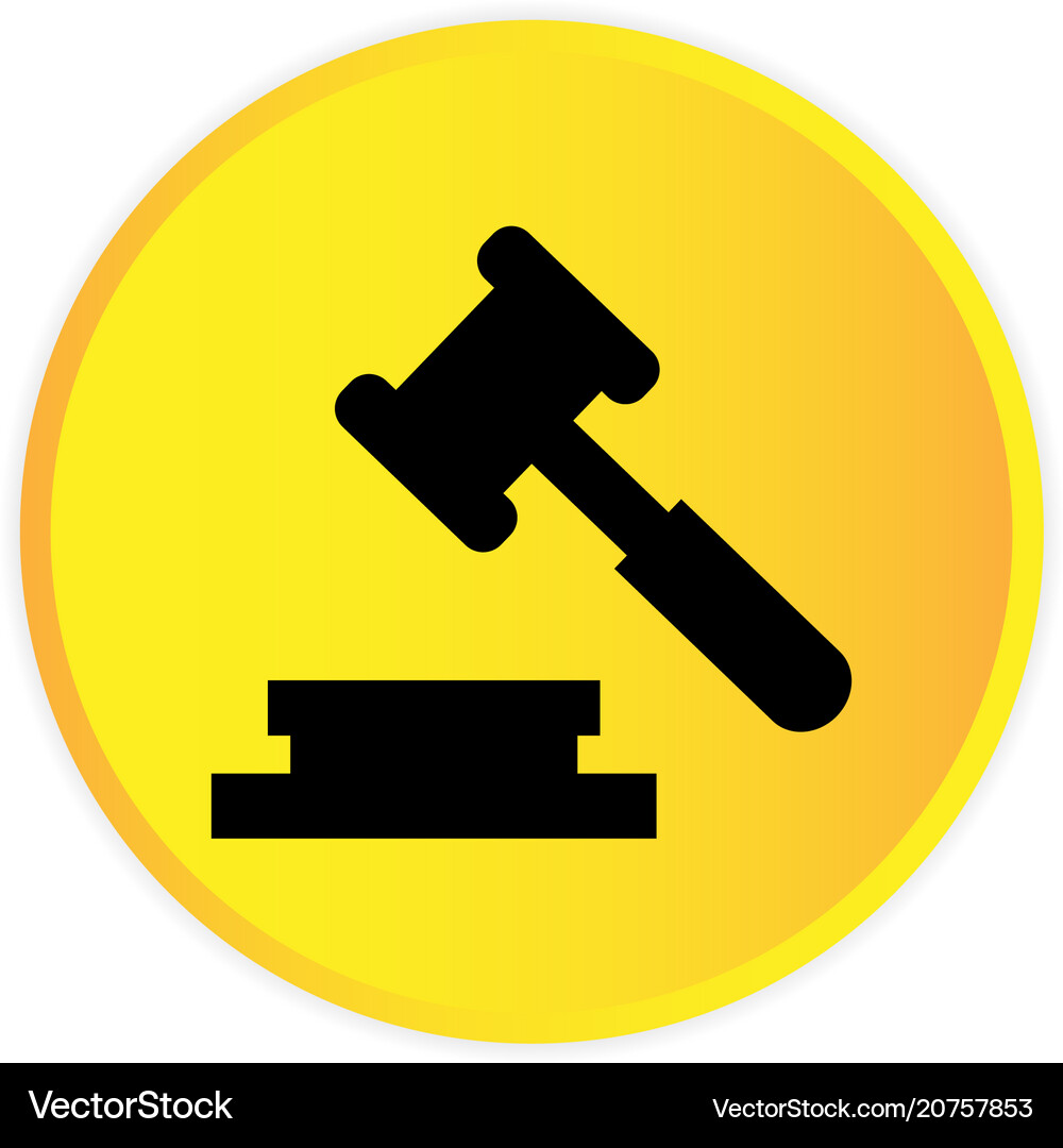 Hammer judge icon yellow circle frame background v