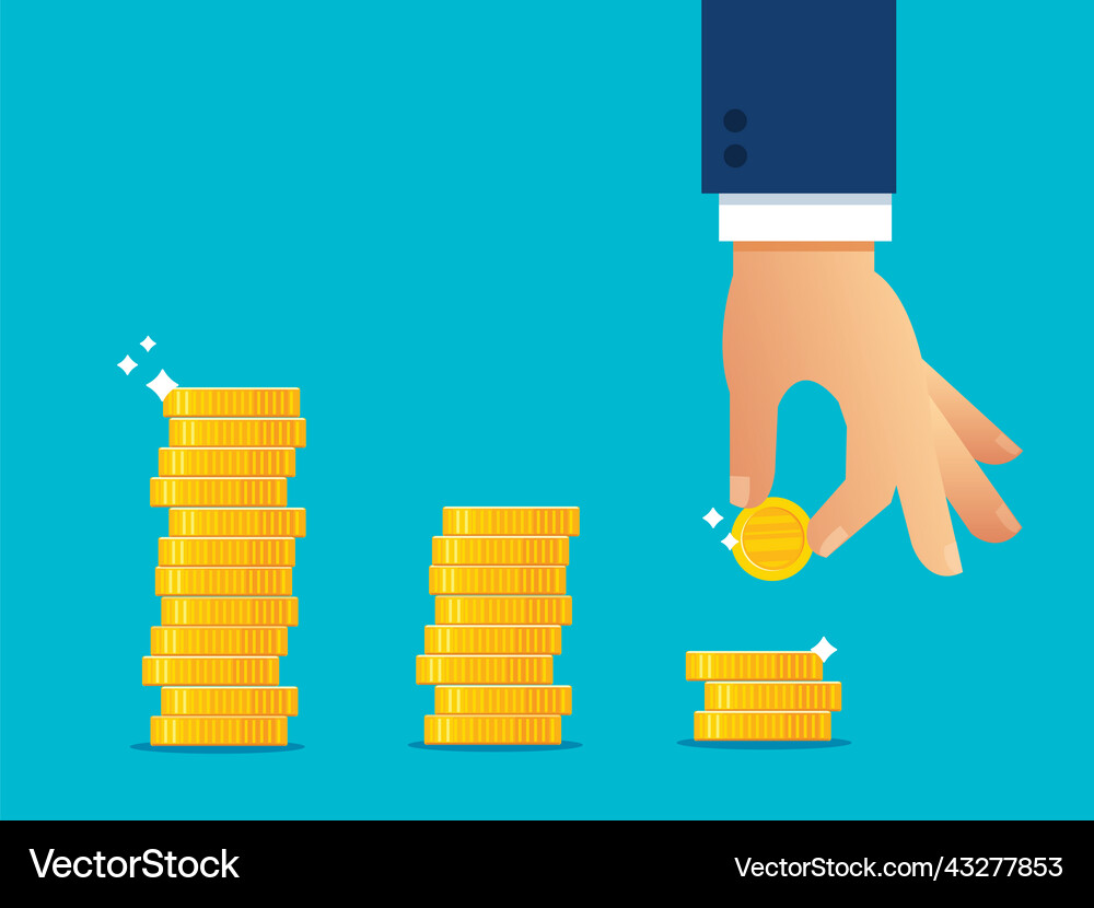 Hand holding coin and stack of coins Royalty Free Vector