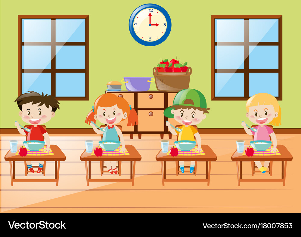 Kids eating breakfast together Royalty Free Vector Image