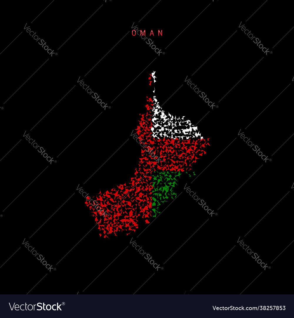Oman Flag Map Chaotic Particles Pattern Royalty Free Vector
