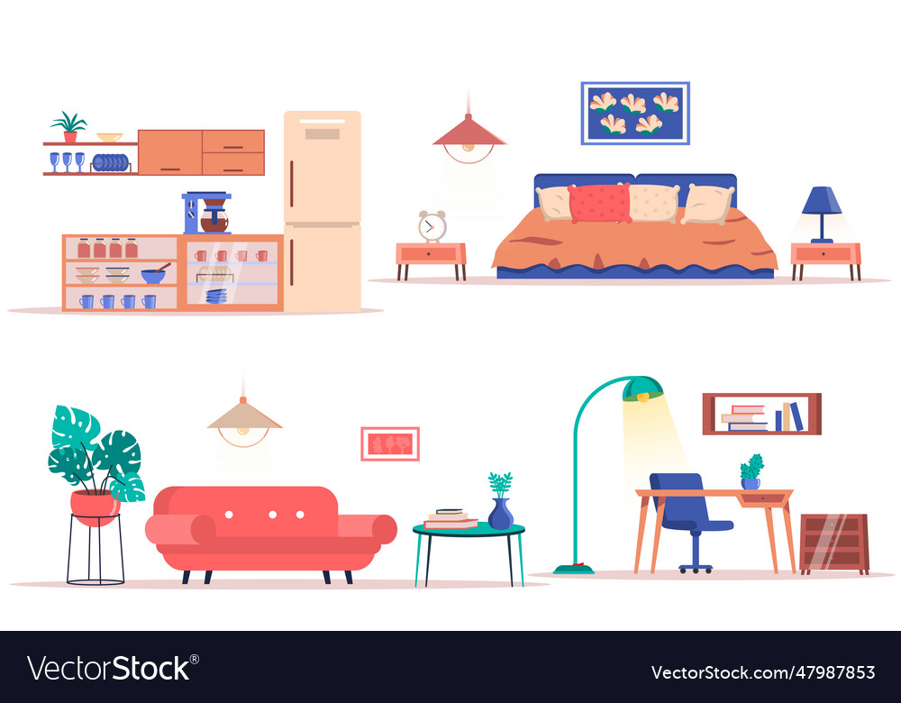 Room interior design isolated elements set bundle Vector Image