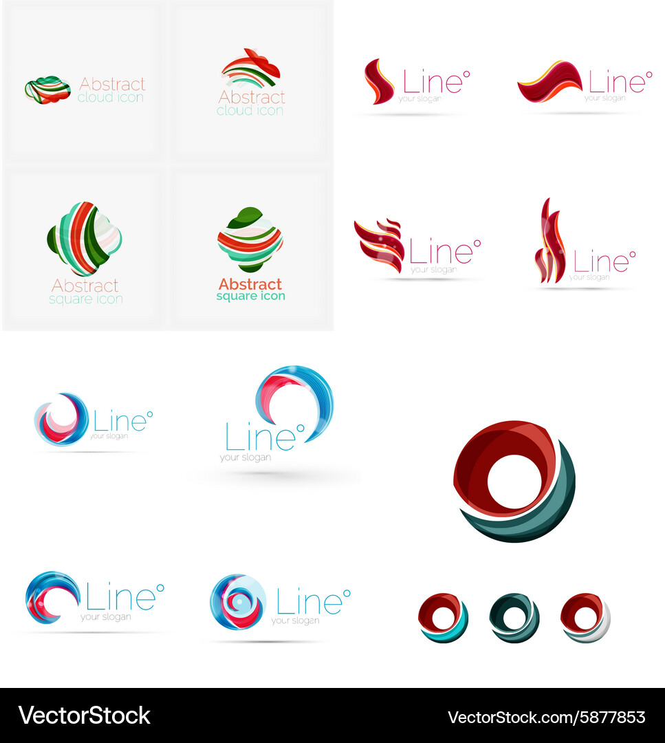 Set swirl wave lines circle logo icons Royalty Free Vector
