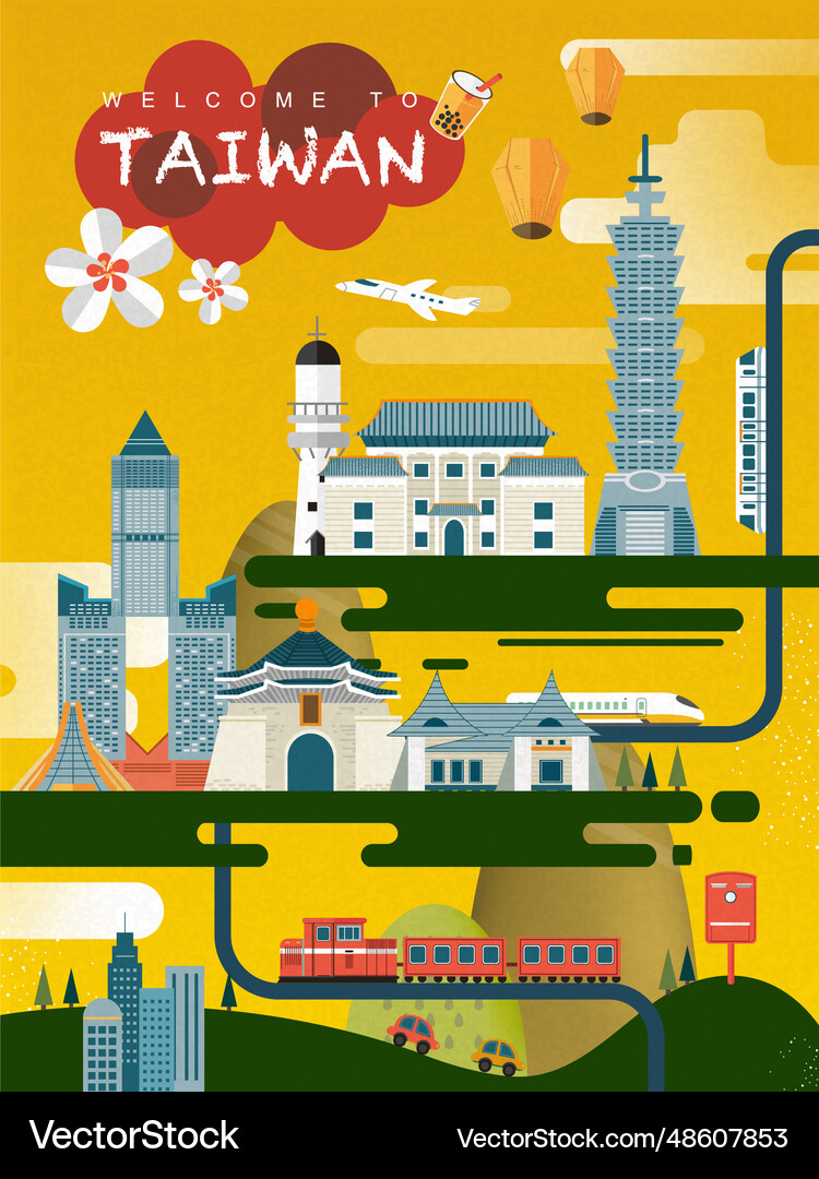 Taiwan travel poster design Royalty Free Vector Image