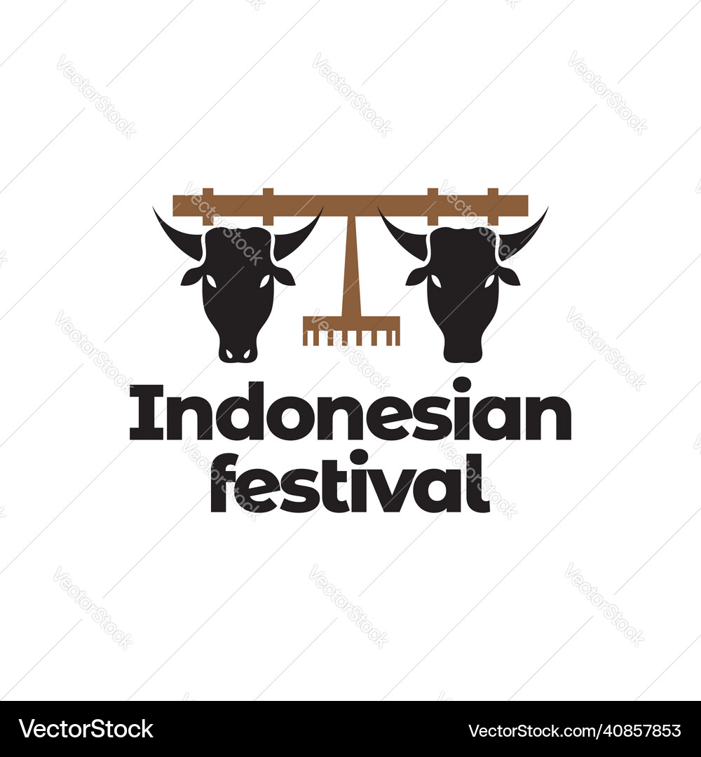 Traditional plowing with cows logo design graphic Vector Image