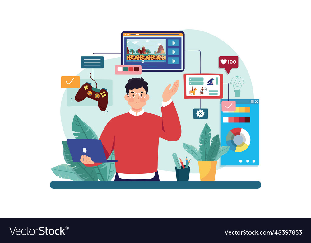 Video game designer concept on white background Vector Image