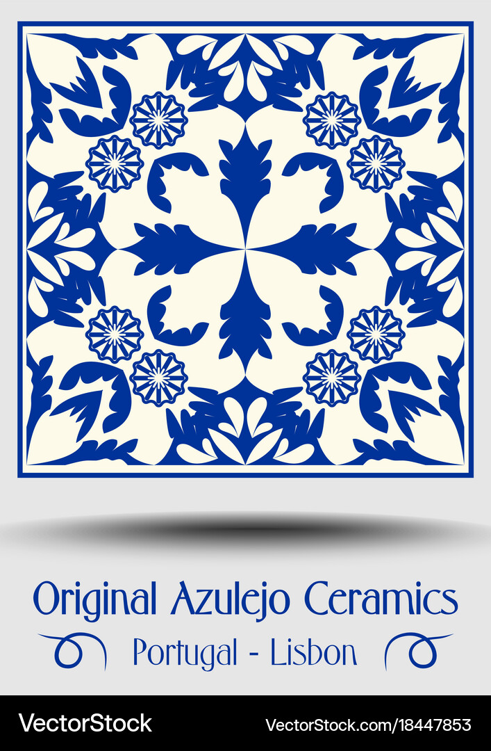 Vintage ceramic tile in azulejo design with blue Vector Image