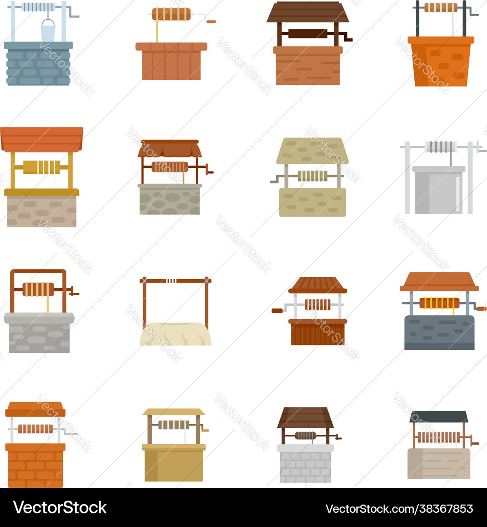 Water well icons set flat isolated Royalty Free Vector Image
