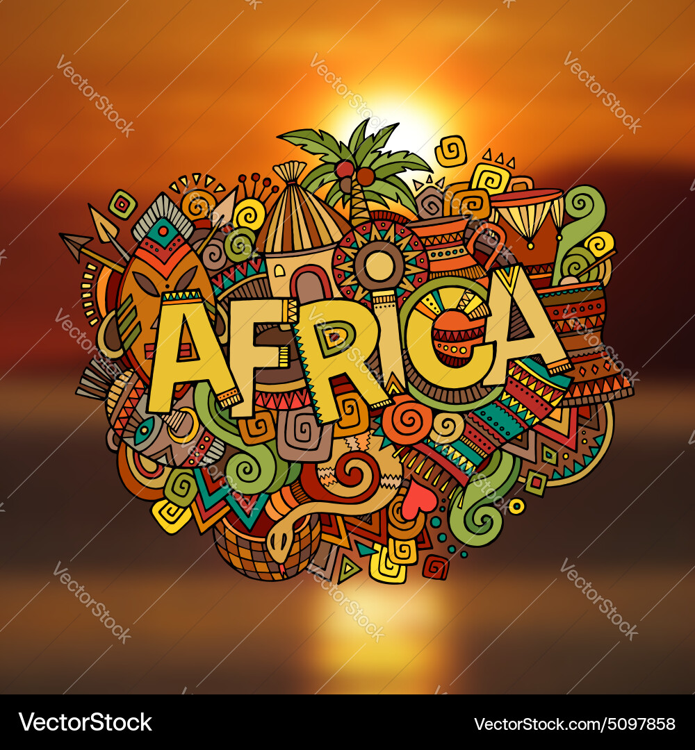 Africa hand lettering and doodles elements Vector Image