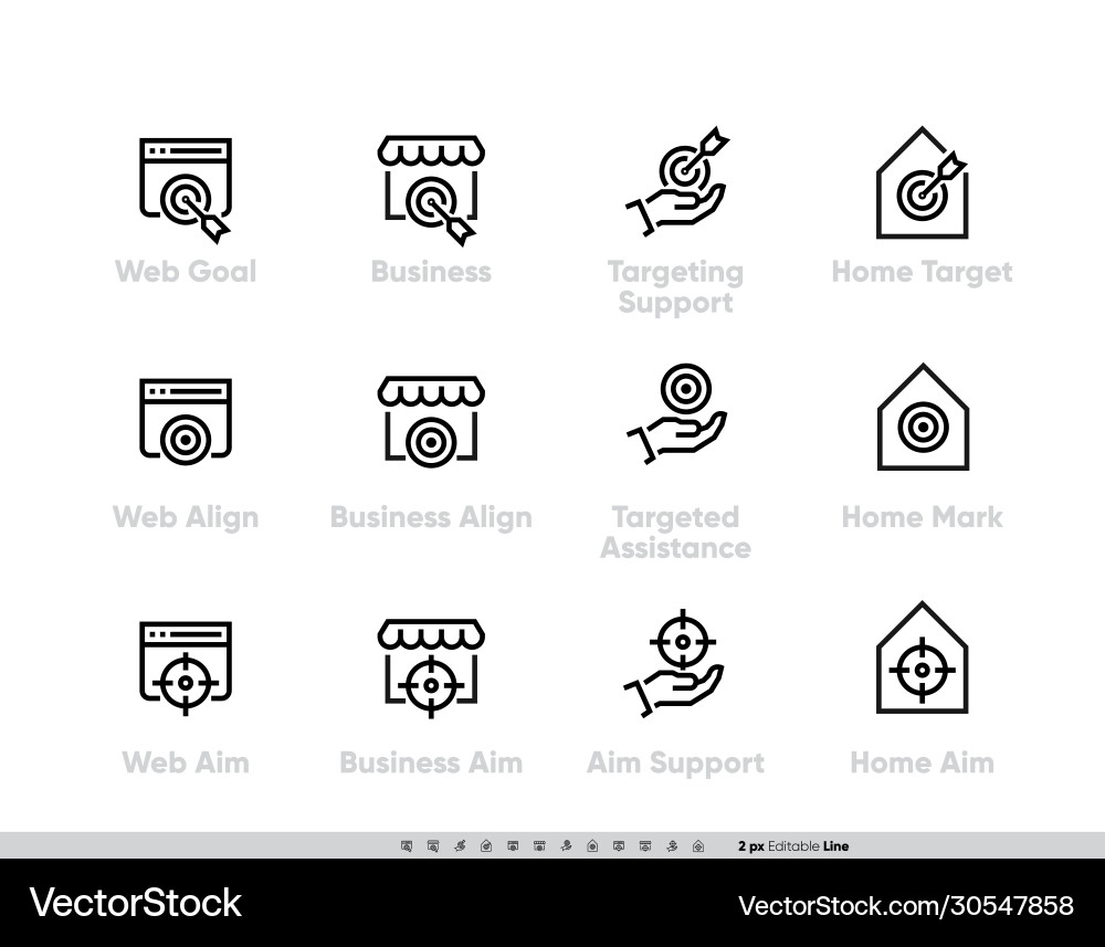 Business targeting focus and perspective icon set Vector Image