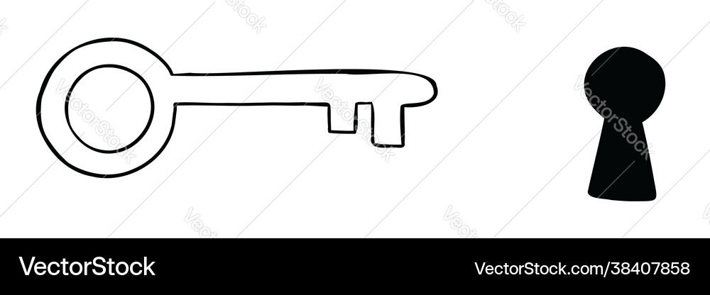 Cartoon key and keyhole Royalty Free Vector Image