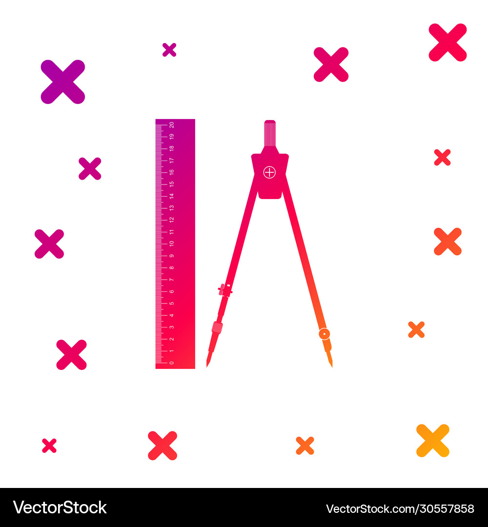 Color ruler and drawing compass icon isolated Vector Image