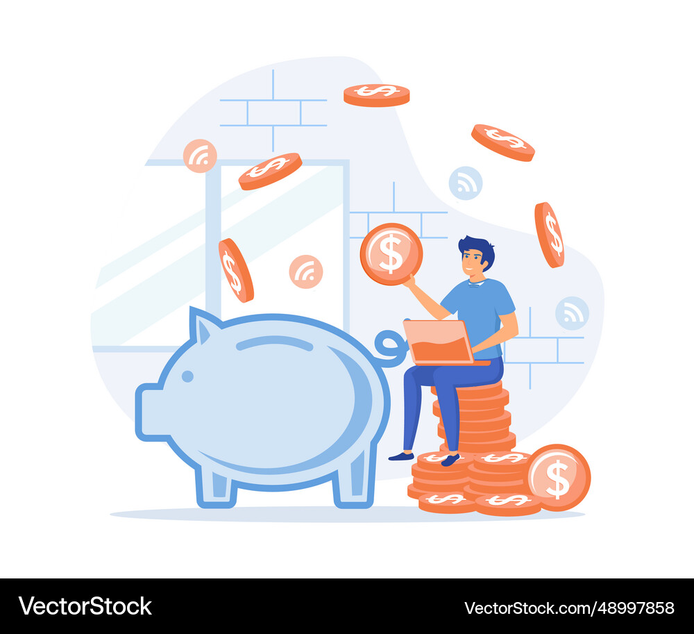 Earn money online man working Royalty Free Vector Image