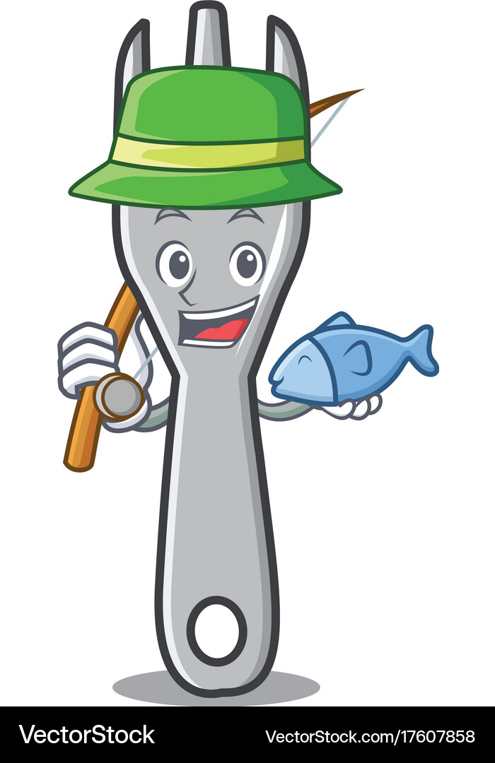 Fishing fork character cartoon style Royalty Free Vector
