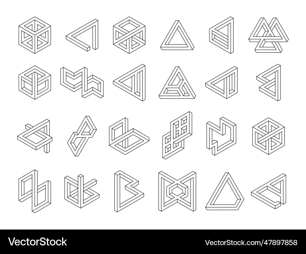 Geometric shapes impossible 3d symbols line Vector Image
