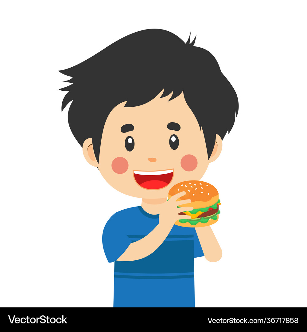 Happy cute kid eat burger Royalty Free Vector Image