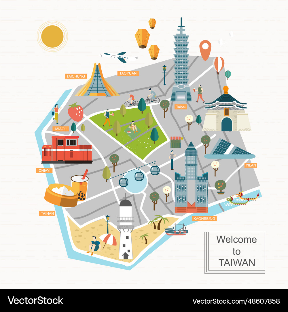 Lovely taiwan travel map Royalty Free Vector Image